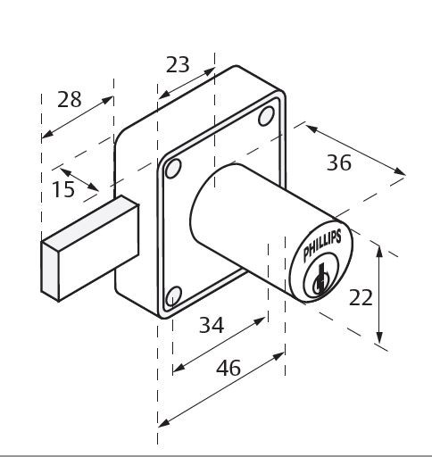 CERRADURA 250 /36MM/CAÑON LARGO/PARA MUEBLES /HORIZONTAL /PHILLIPS - Alis
