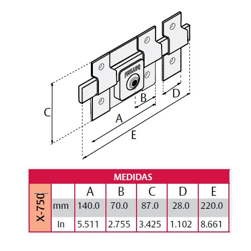 CERRADURA PHILLIPS X-750 SOBREPONER USO RUDO TETRALLAVE CORTINA. - Alis